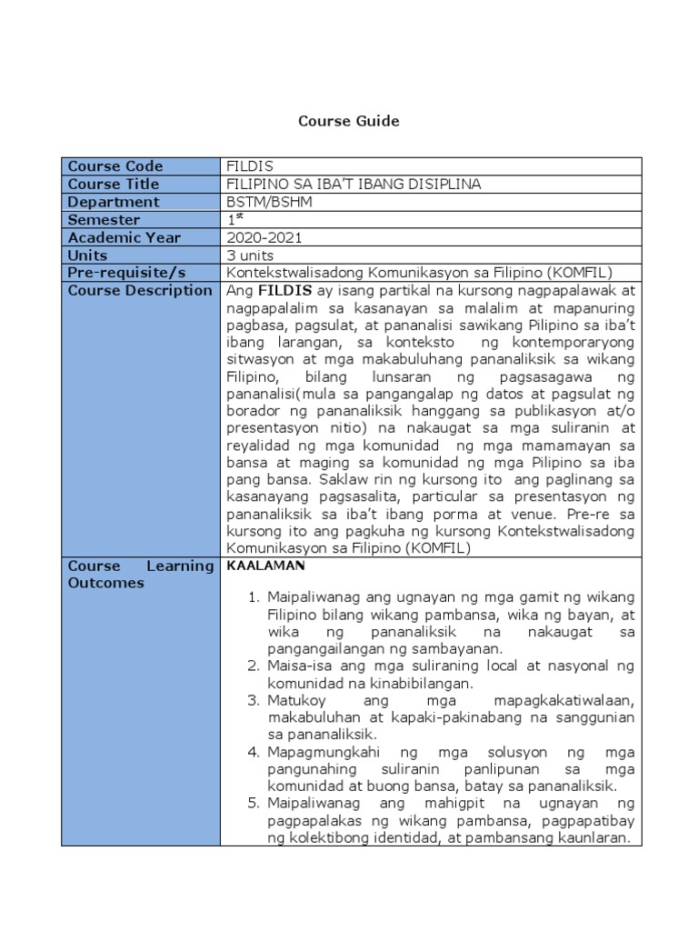 FILDIS FINAL MODULE Prelims 1 | PDF