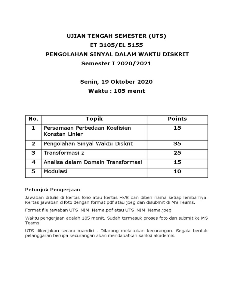 Soal UTS Sem I 2020 - 2021 | PDF