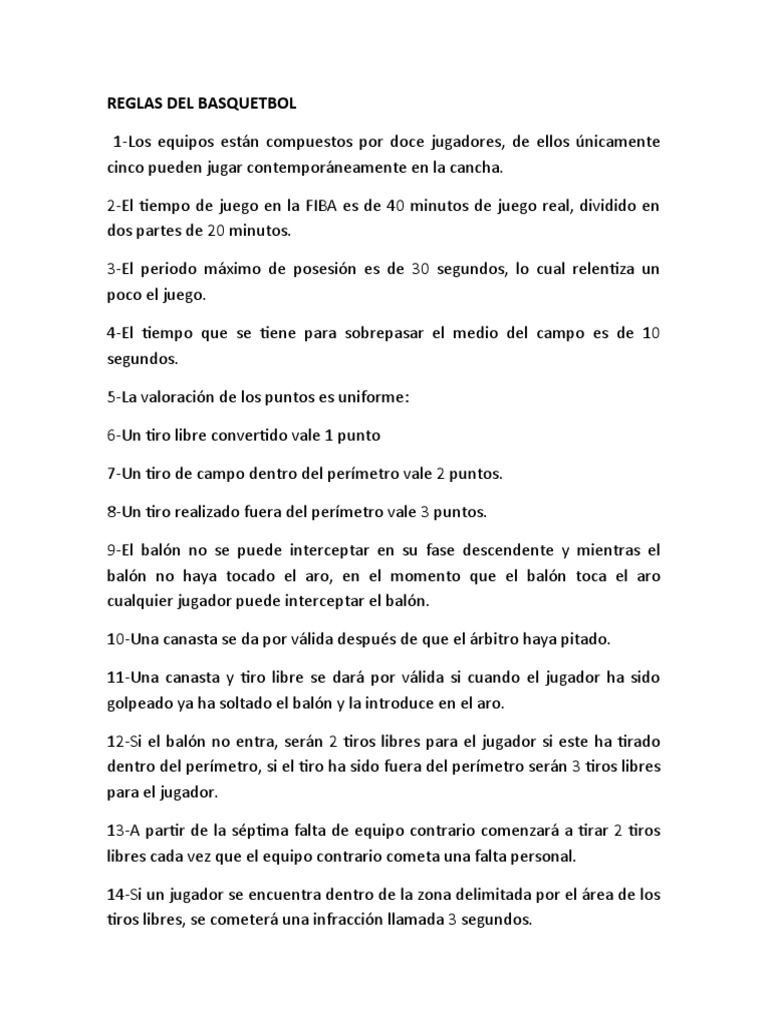 Reglas Del Baloncesto