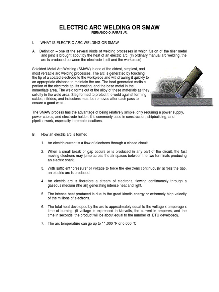 Electric Arc Welding or Smaw: Fernando O. Paras JR | PDF | Welding ...