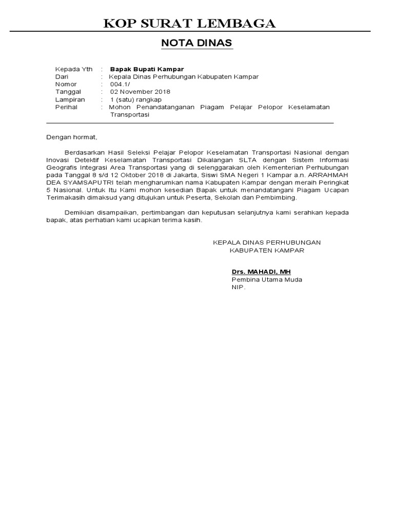 Nota Dinas Penandatanganan Piagam | PDF | Sains & Matematika