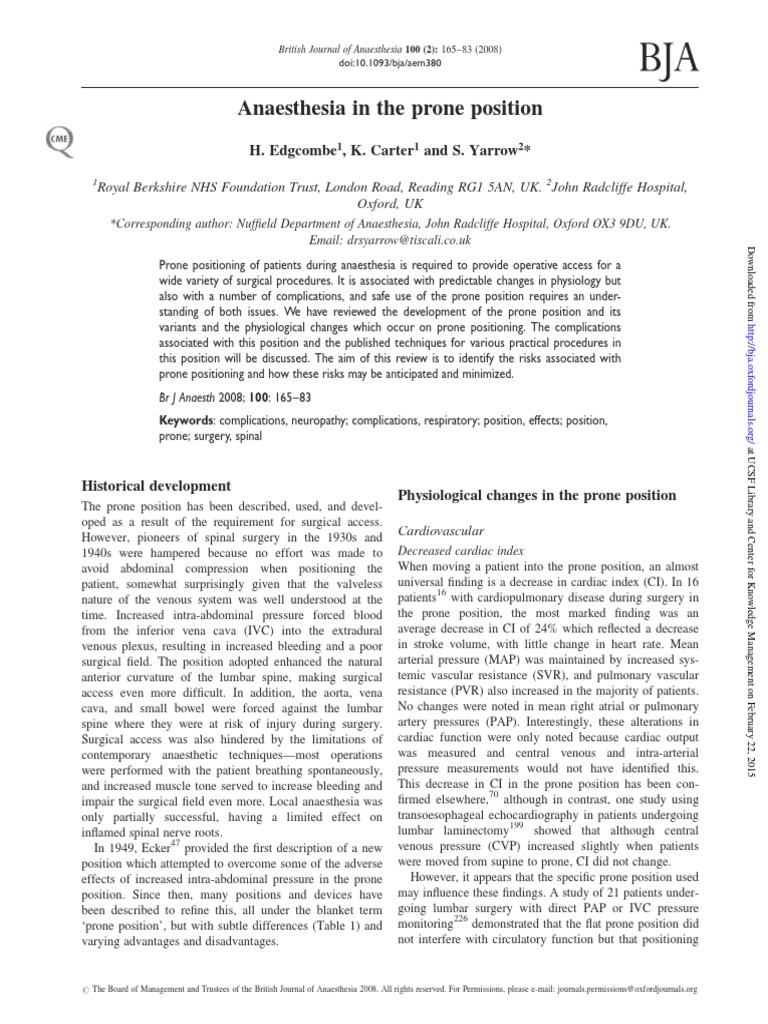 Anaesthesia in The Prone Position | PDF | Anatomical Terms Of Motion ...