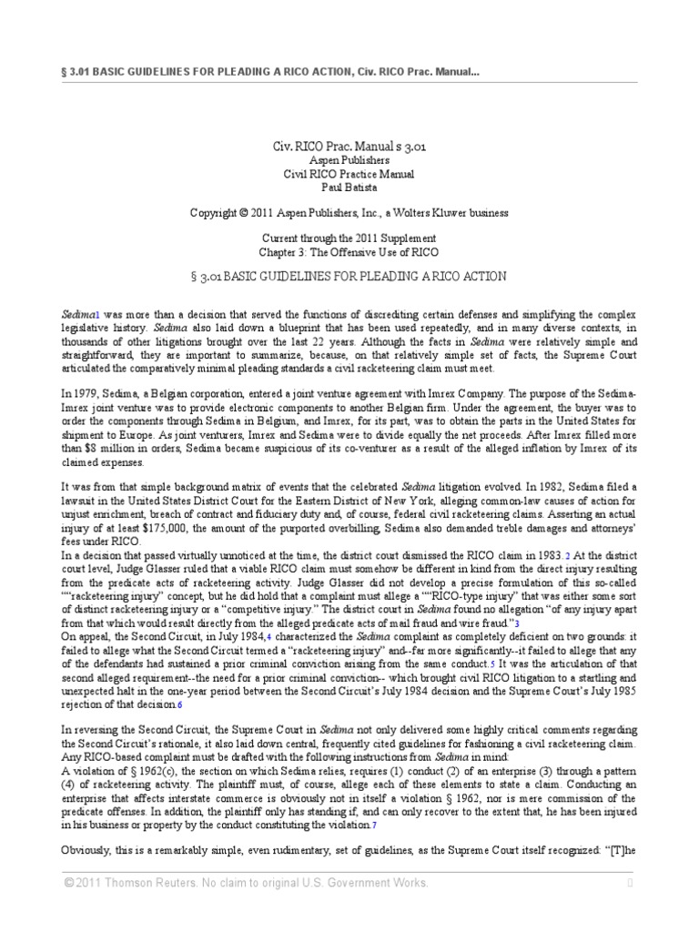 Civil Rico Practice Manual CH 3 The Offensive Use of Rico | Racketeer ...
