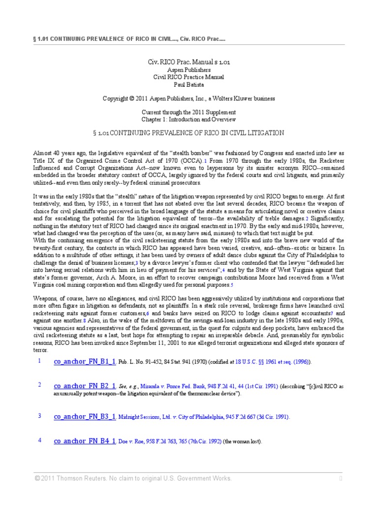 Civil Rico Practice Manual CH 1 Intro Overview | PDF | Law