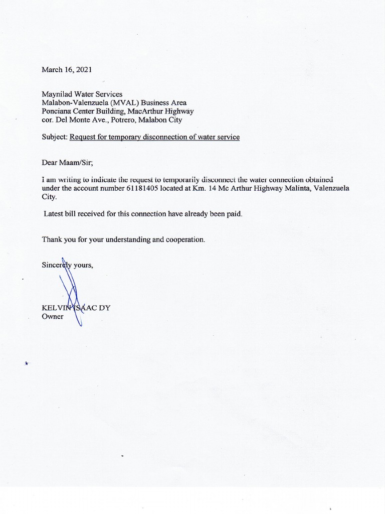 Disconnection Letter | PDF