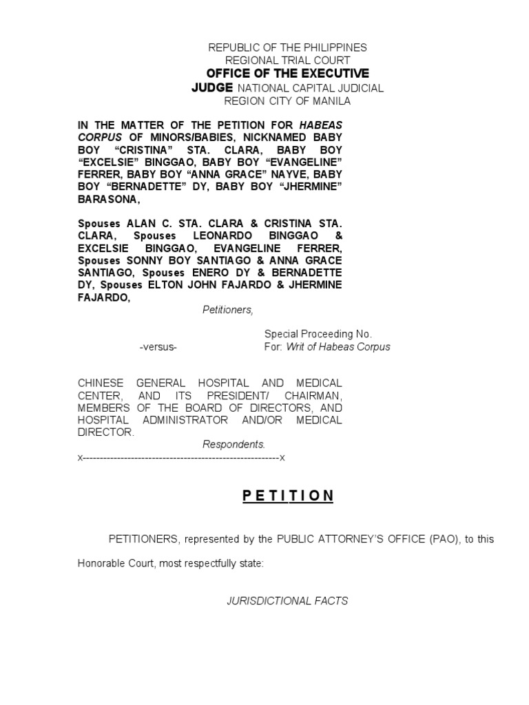 Petition For Issuance of Writ of Habeas Corpus | PDF | Habeas Corpus ...