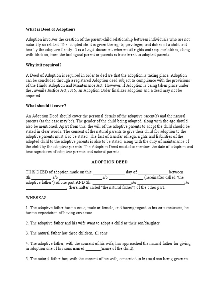 What Is Deed of Adoption | PDF | Adoption | Parent