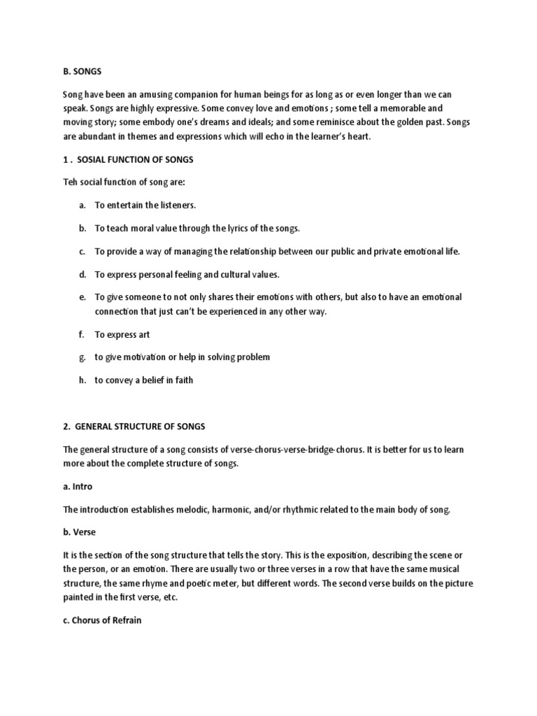 Definition Purpose and Example of Song | PDF | Song Structure ...