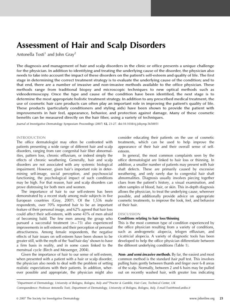 Assessment of Hair and Scalp Disorders: Antonella Tosti and John Gray ...