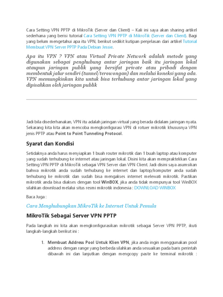 Cara Setting VPN PPTP Di MikroTik CLI | PDF