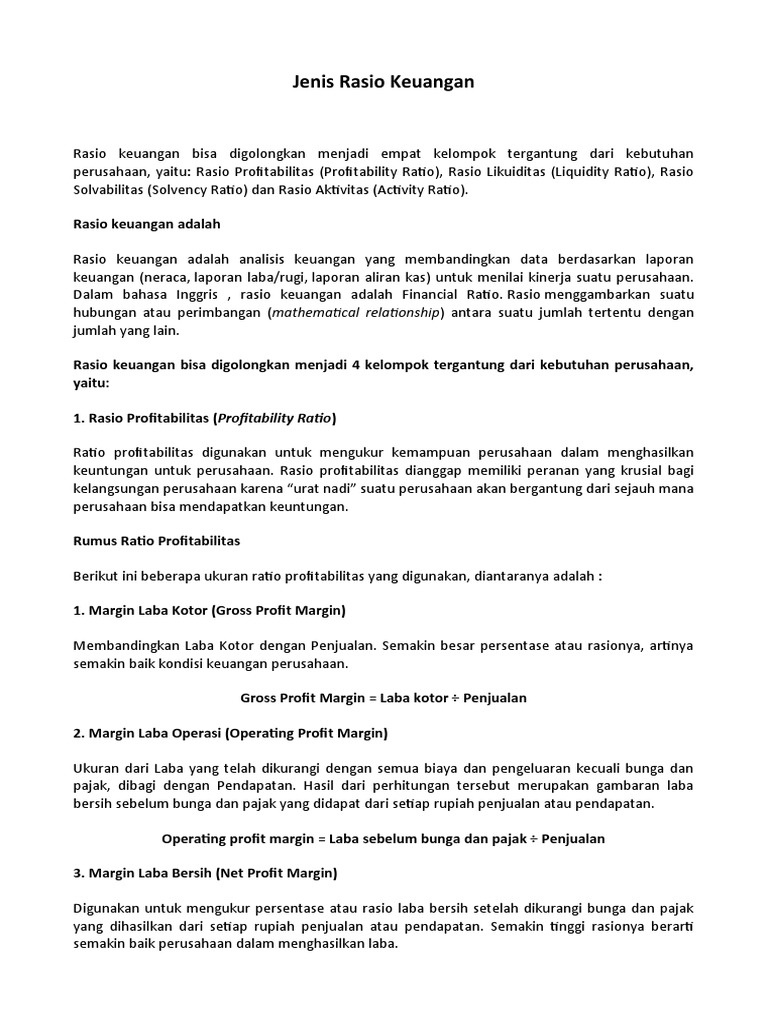 Contoh Soal Jenis Rasio Keuangan | PDF