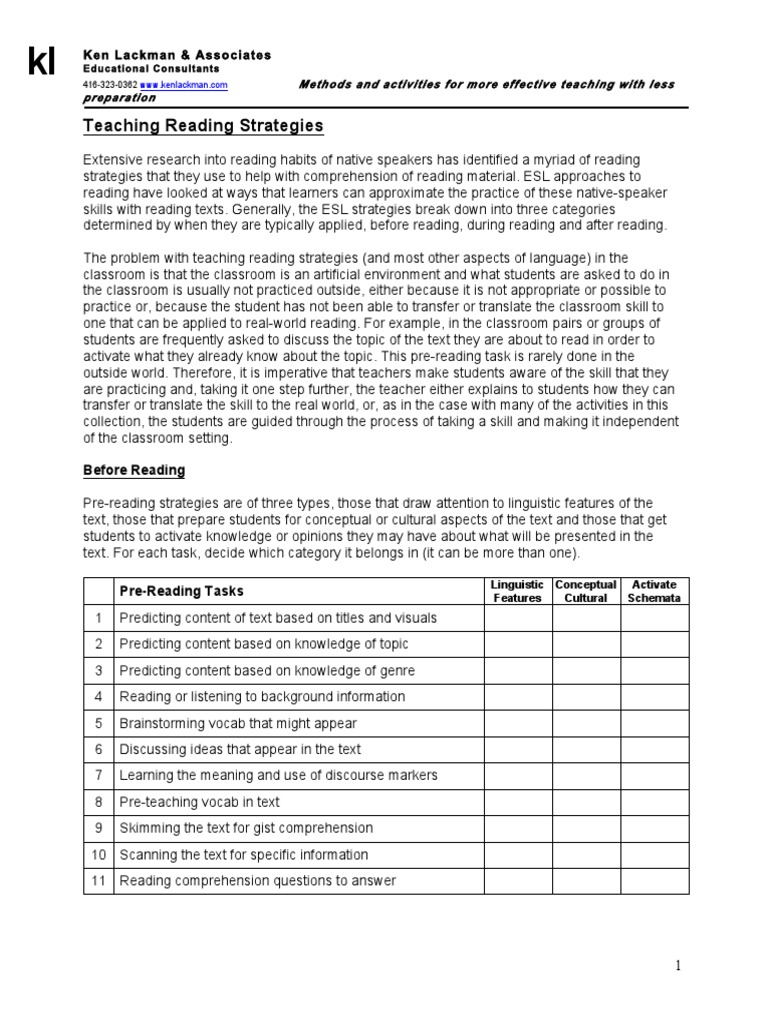 Effective ESL Reading Strategies Guide | PDF | Reading Comprehension ...