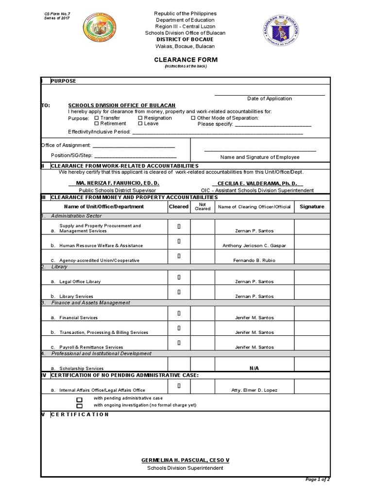 CS Form No. 7 Clearance Form | PDF | Policy | Economies