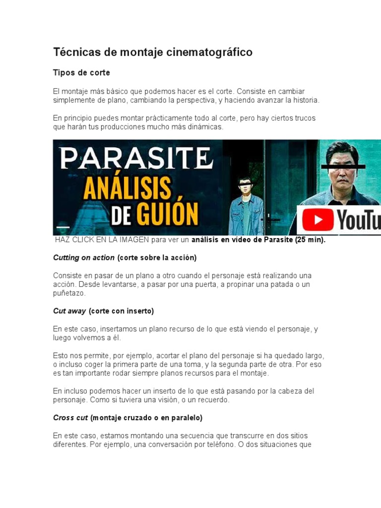 Técnicas de Montaje Cinematográfico | PDF | Cine