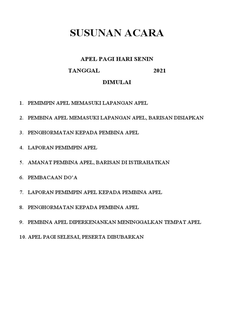Susunan Acara Apel Pagi Dan Sore | PDF