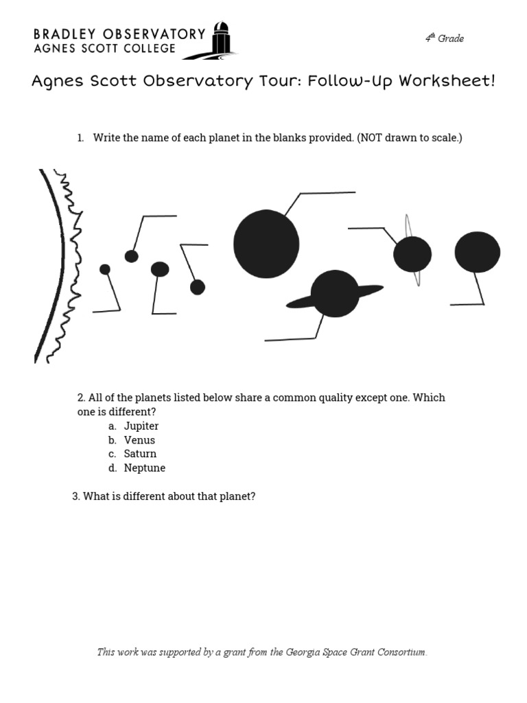 4th Grade Worksheet | PDF | Planets | Stars
