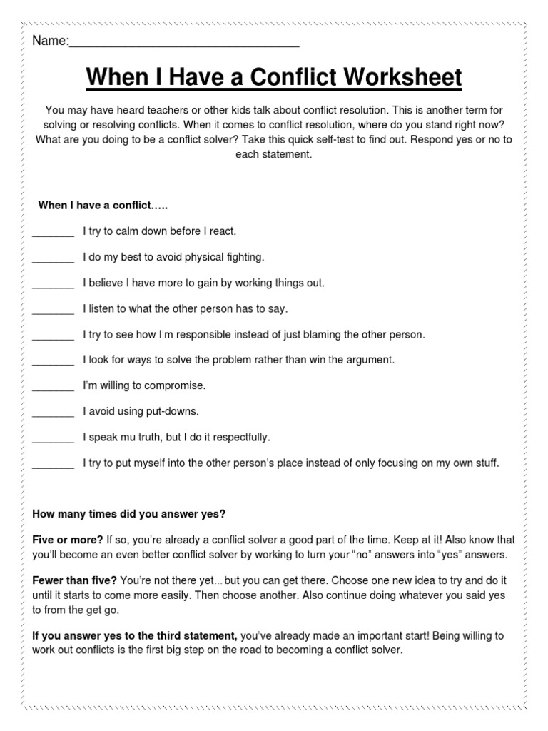 When I Have A Conflict Worksheet | PDF