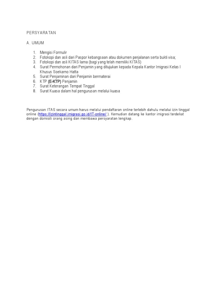 Syarat Pembuatan KITAS | PDF