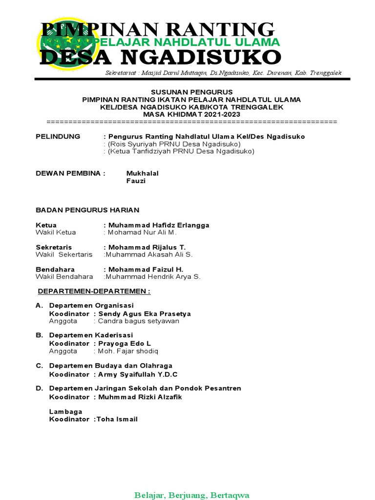 Form-Susunan-Pengurus-Pr-Ipnu | PDF