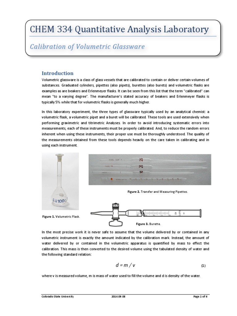 CHEM 334 Quantitative Analysis Laboratory: Calibration of Volumetric ...