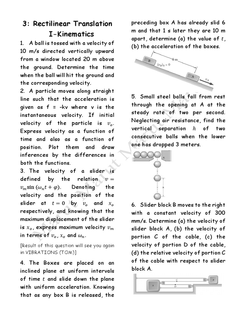Rectilinear Translation (Part I - Kinematics) | PDF | Velocity | Acceleration