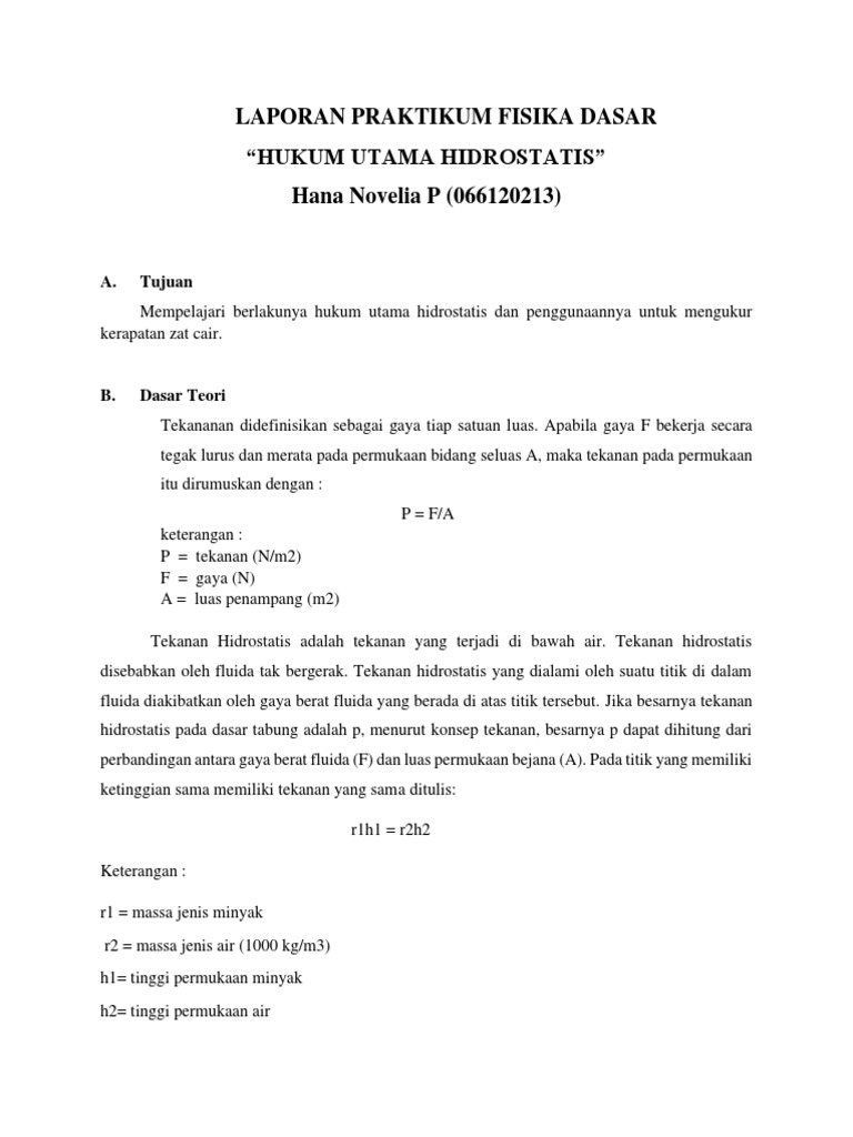 Hana Novelia - Hukum Utama Hidrostatis | PDF