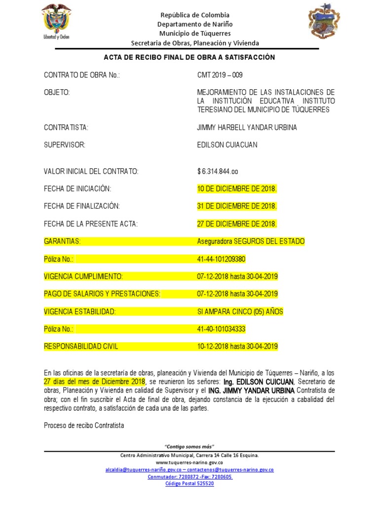 Acta Final de Obra | PDF | Gobierno