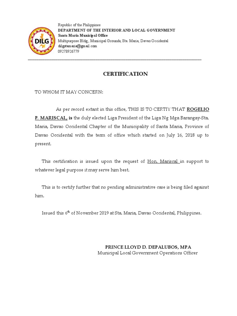 Certification of Local Officials | PDF | Philippines | Government