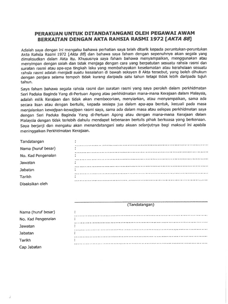 Borang Akta Rahsia Rasmi | PDF