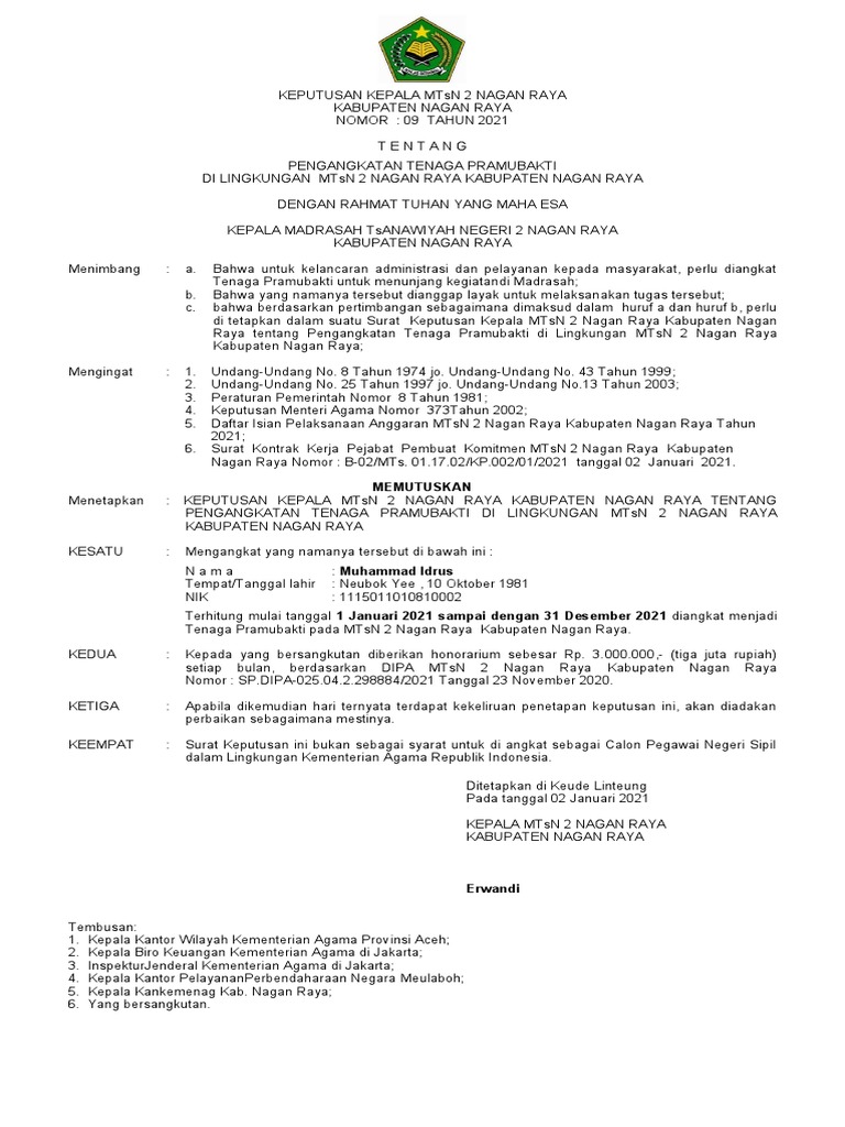 SK PRAMU BAKTI 2021 An - Muhammad Idrus | PDF