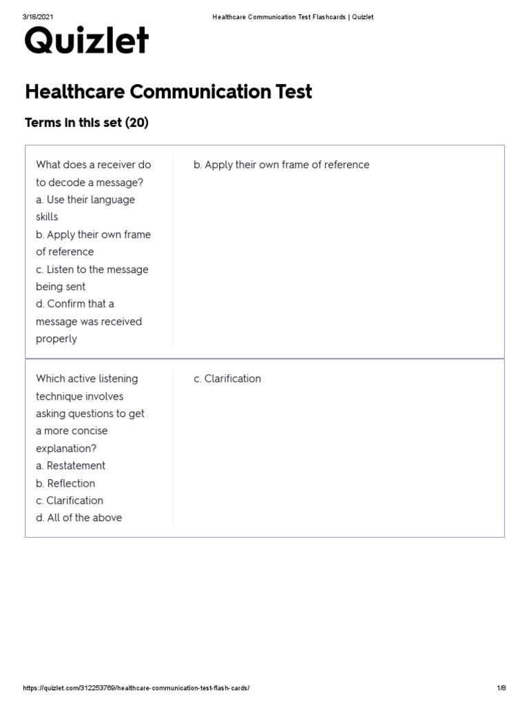 Healthcare Communication Test: Terms in This Set | PDF | Patient ...