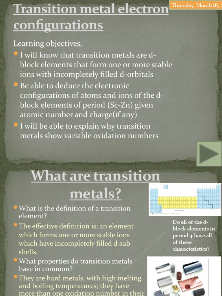 Transition Metals 1 | PDF | Technology & Engineering