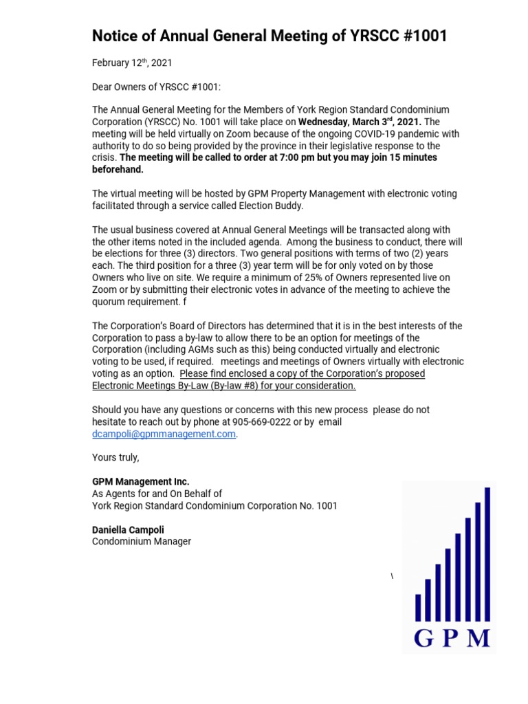 YRSCC #1001 AGM Notice - March 2021 | PDF
