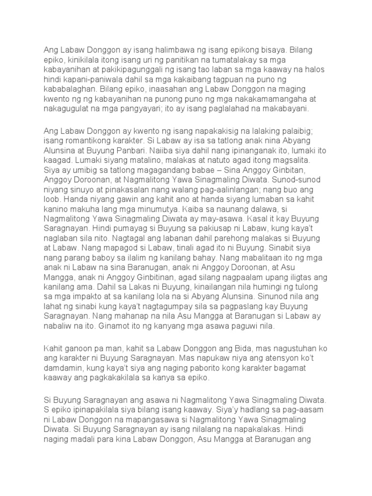 Ang Labaw Donggon Ay Isang Halimbawa NG Isang Epikong Bisaya | PDF