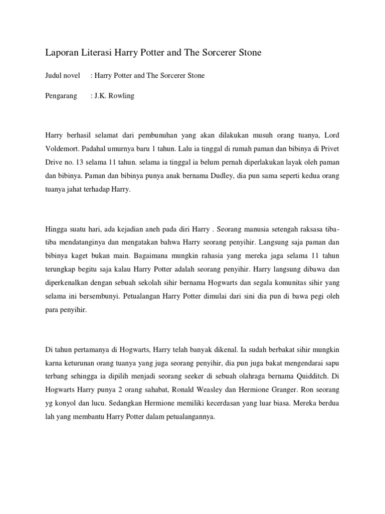 Laporan Literasi Harry Potter and The Sorcerer Stone | PDF | Fiksi ...
