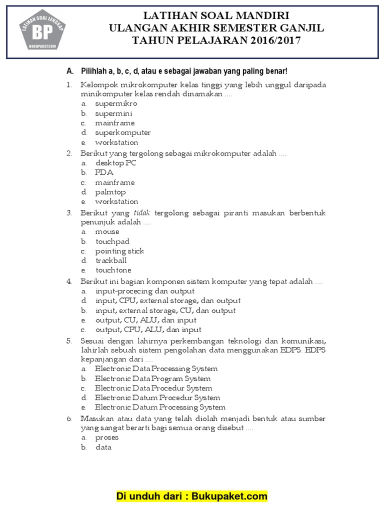 Latihan Soal UAS TIK Kelas 10 Semester 1 | PDF