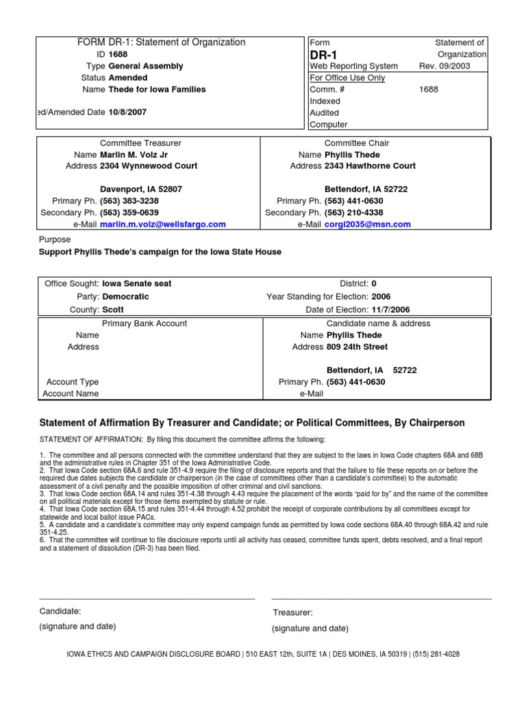Thede, Phyllis Amendment 1688 | PDF | Iowa | Political Action Committee