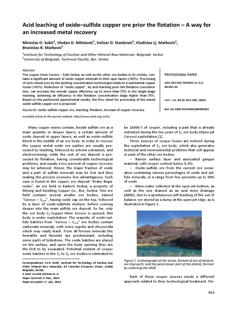 Acid Leaching of Oxide-Sulfide Copper Ore Prior The Flotation - A Way ...