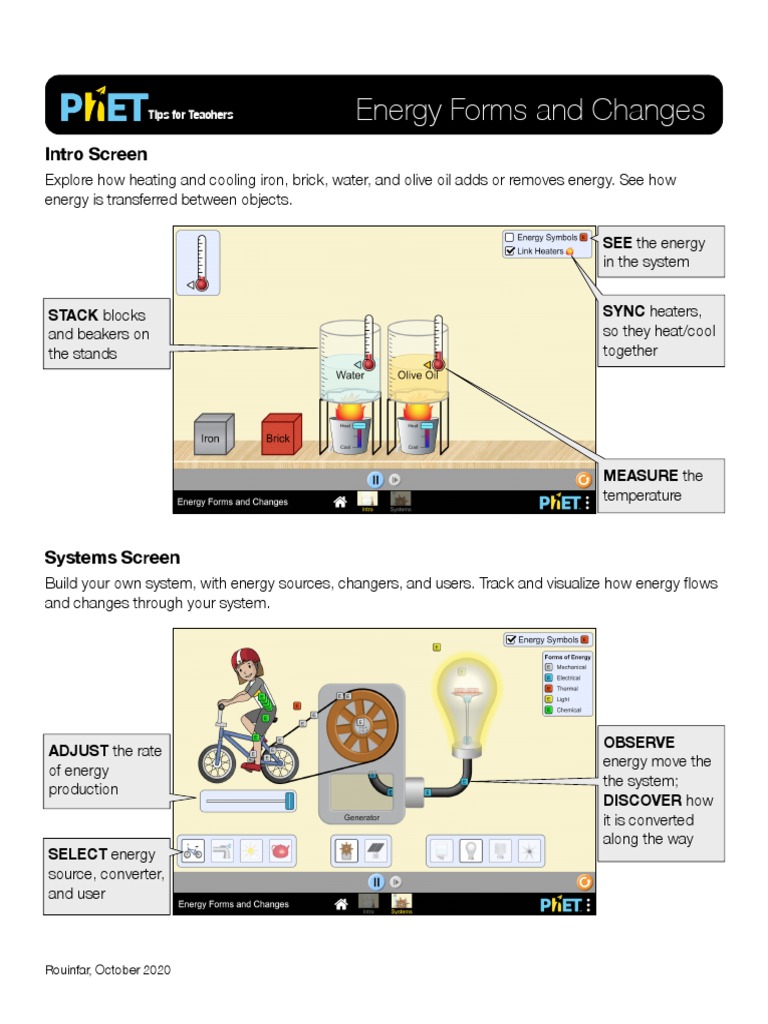 Energy Forms and Changes Simulation Guide | PDF | Melting Point | Heat