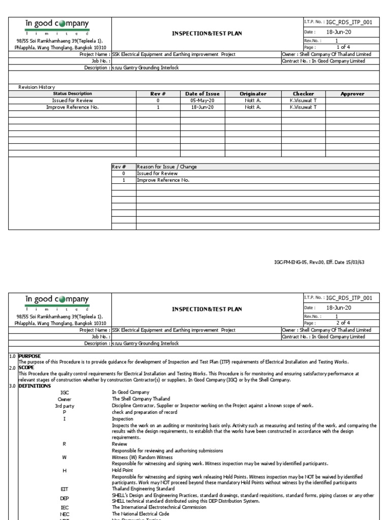 Electrical ITP for Gantry Grounding | PDF | International ...