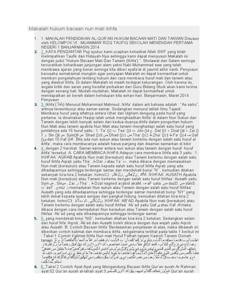 Makalah Hukum Bacaan Nun Mati Ikhfa | PDF | Kajian Bahasa Asing