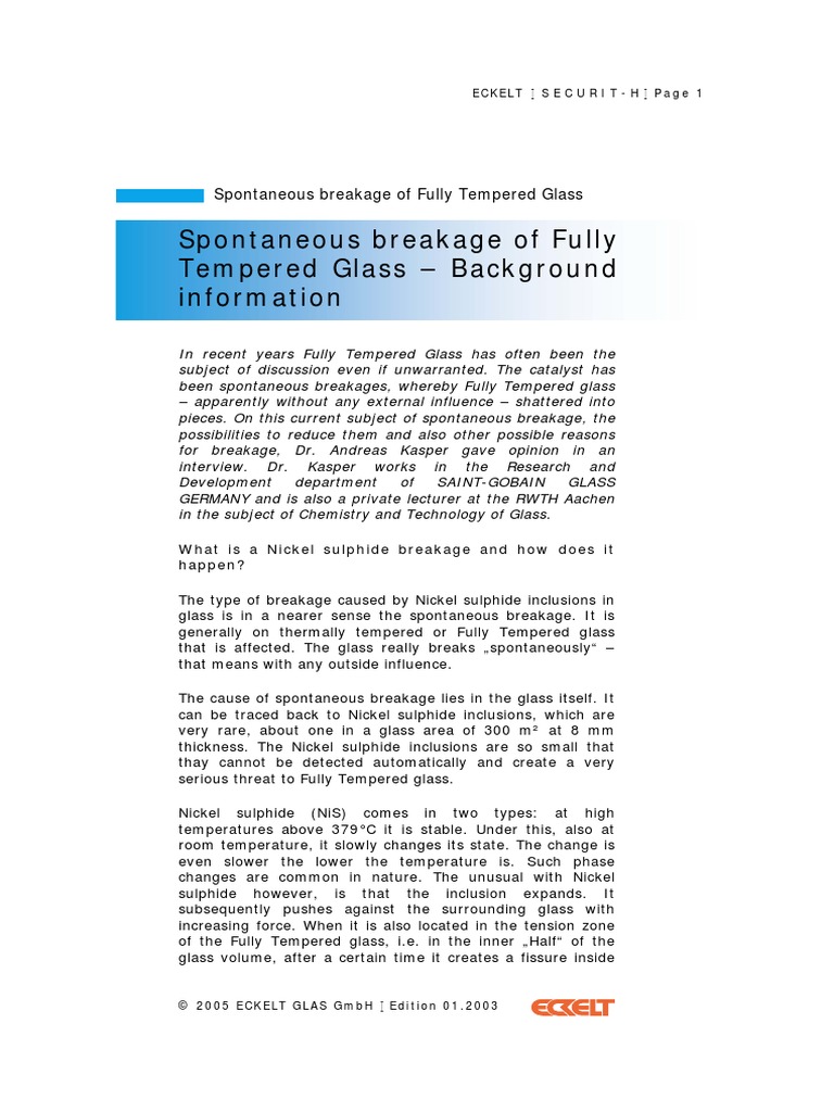 Spontaneous Breakage of Fully Tempered Glass | Download Free PDF ...