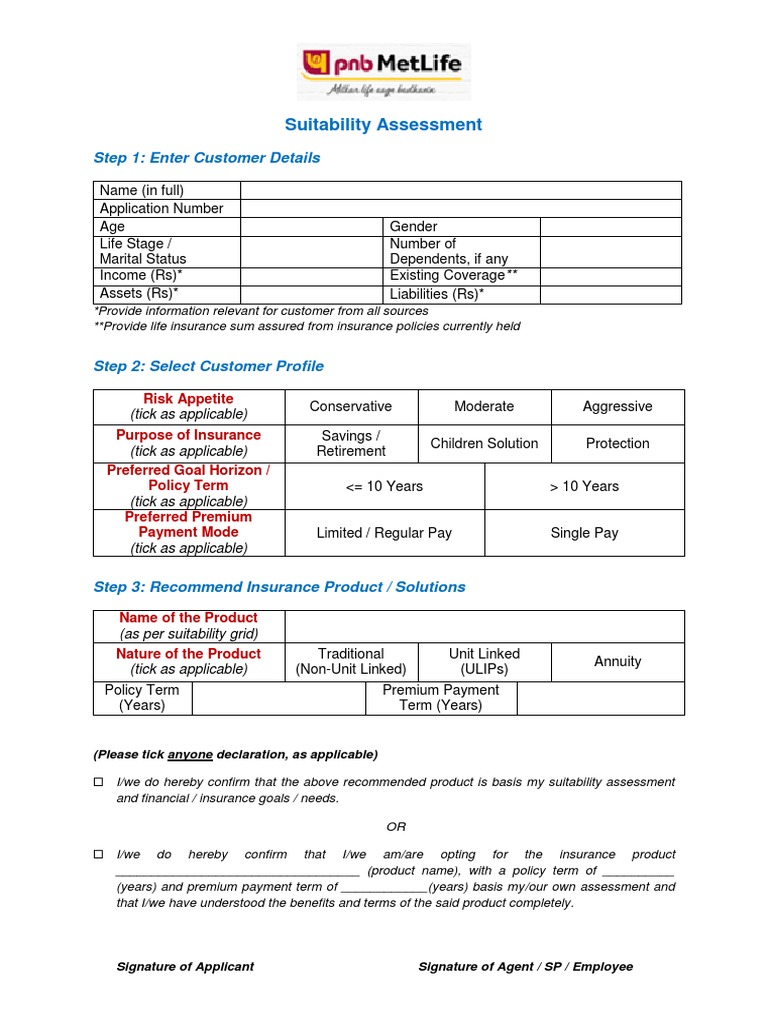 Life Insurance Suitability Assessment Guide | PDF | Life Insurance ...