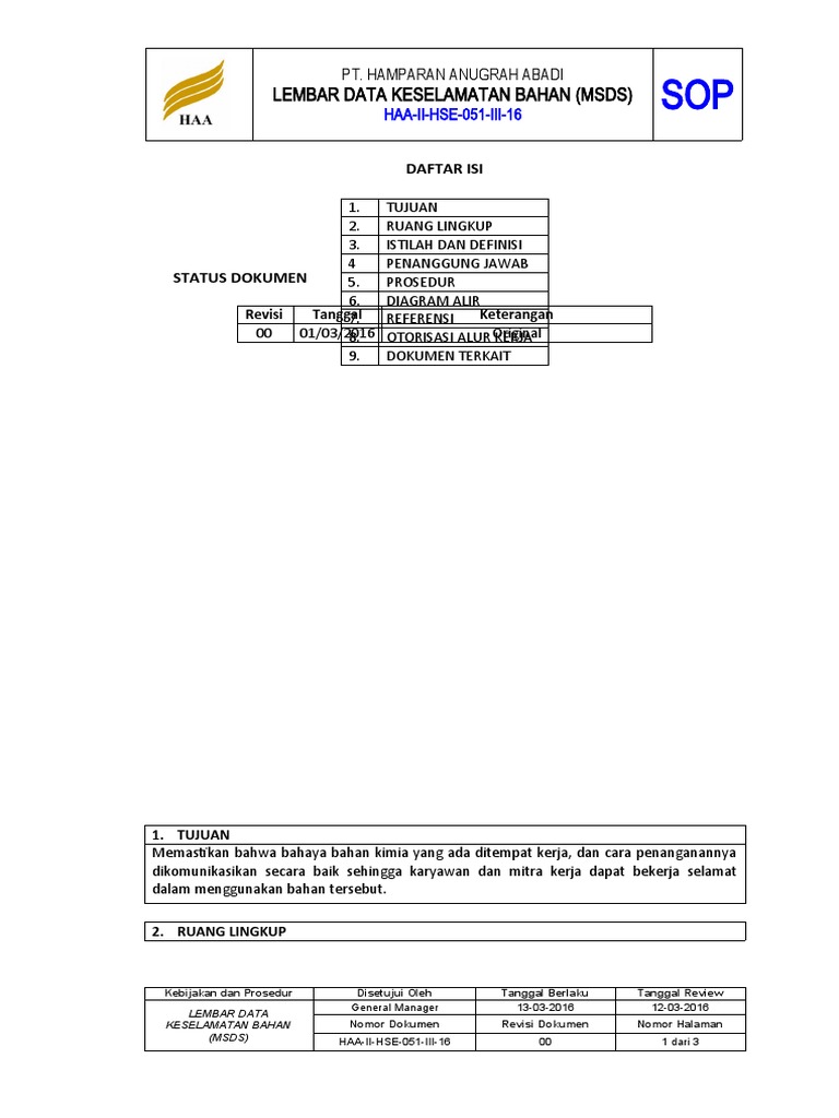 Haa II Hse 051 III 16 Lembar Data Keselamatan Bahan Msds | PDF