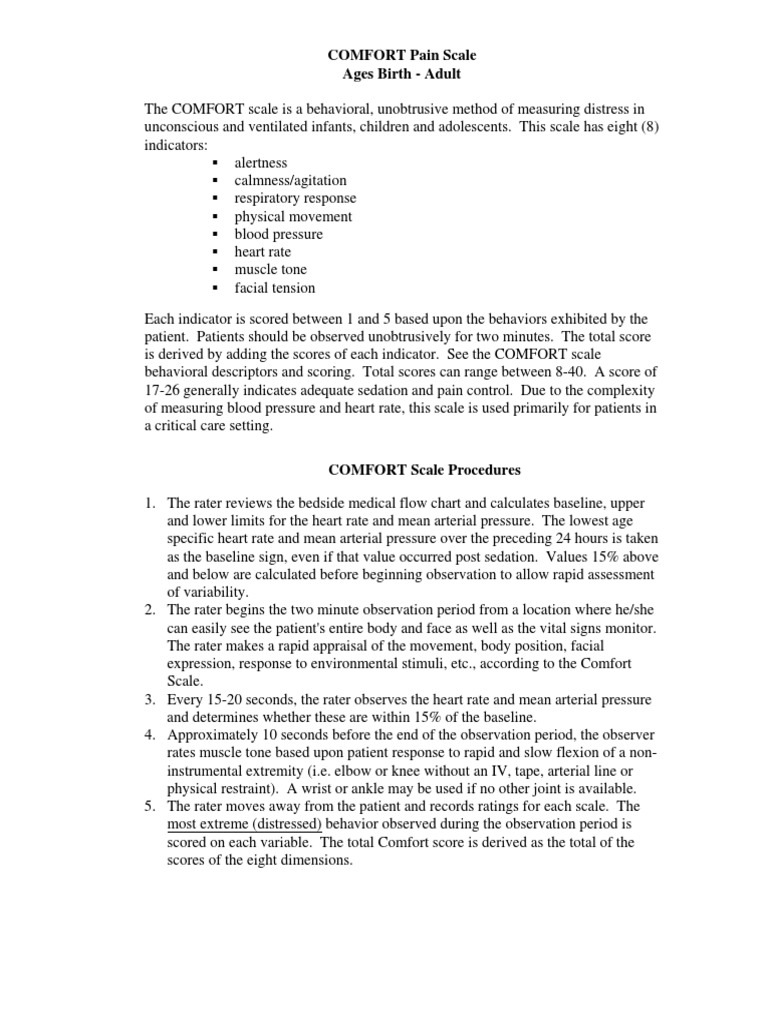 Comfort Pain Scale | PDF | Heart | Blood Pressure