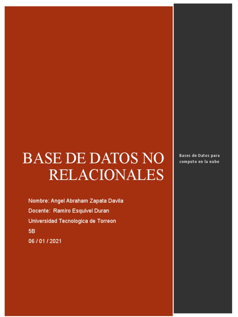 Bases de Datos No Relacionales - Angel - Abraham - Zapata - Davila - 5B | PDF | No Sql | Bases ...