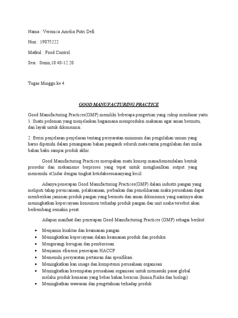 PRINSIP DASAR DAN RUANG LINGKUP GOOD MANUFACTURING PRACTICES (GMP ...
