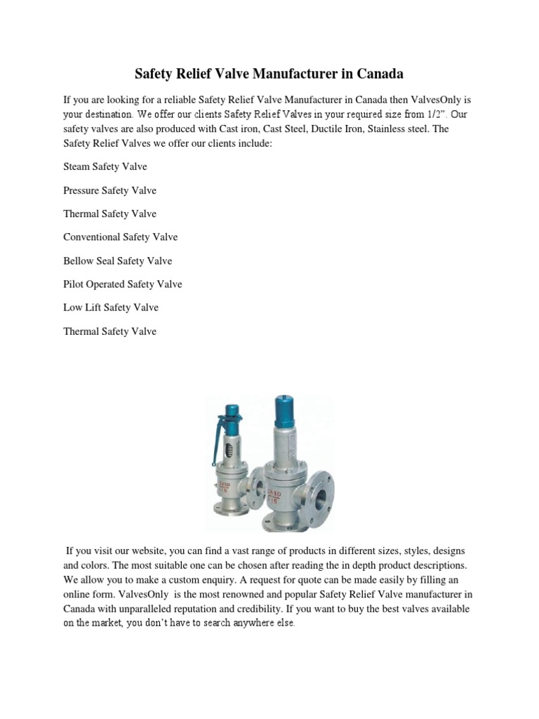 Safety Relief Valve Manufacturer in Canada | PDF | Home & Garden