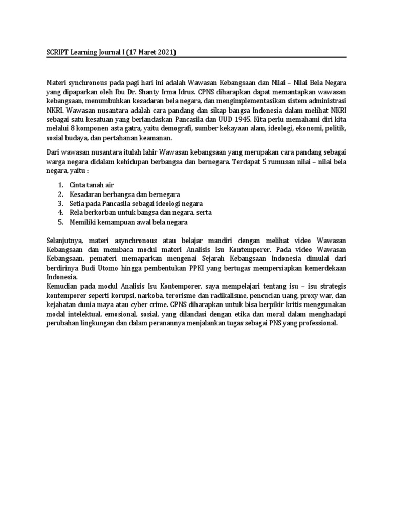 SCRIPT Learning Journal I A | PDF