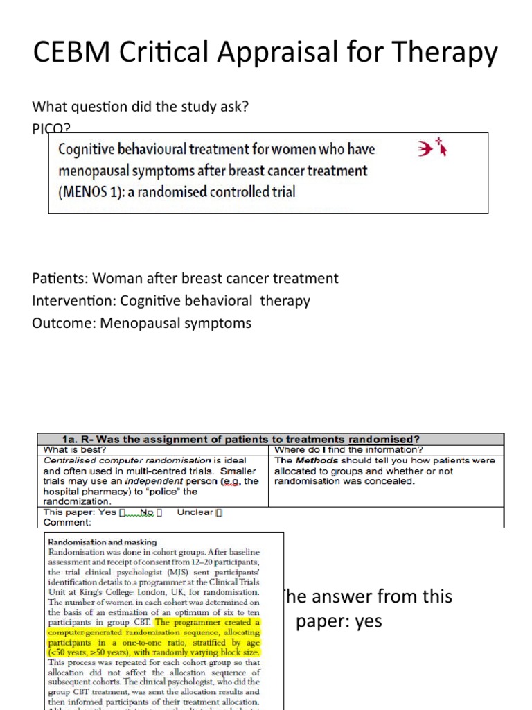 CEBM Critical Appraisal For Therapy: What Question Did The Study Ask ...